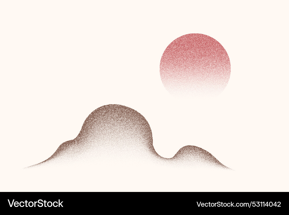 Dotted grainy gradient mountains and sun stipple Vector Image