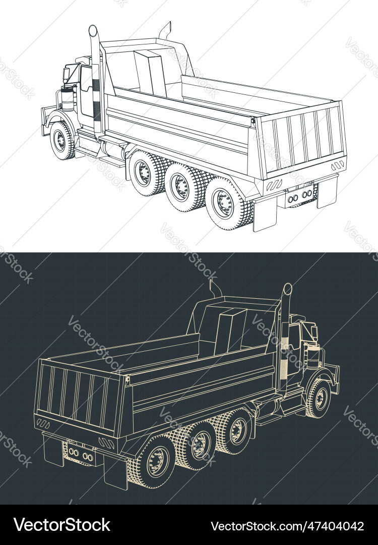 Dump Truck Sketches - Blueprint Style Royalty Free Vector