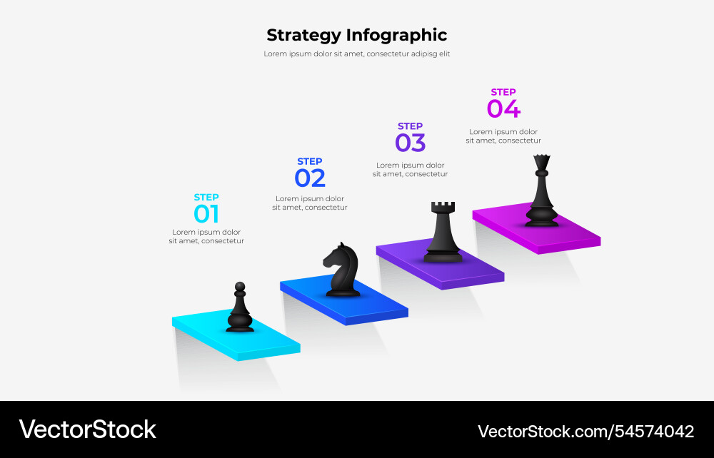 Four steps strategy infographic showing chess Vector Image