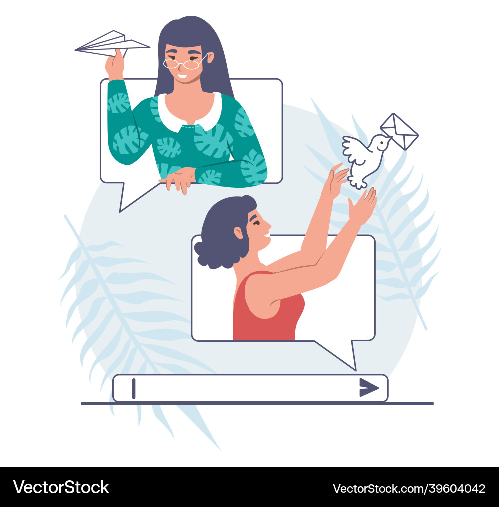 Girls sending messages flat Royalty Free Vector Image