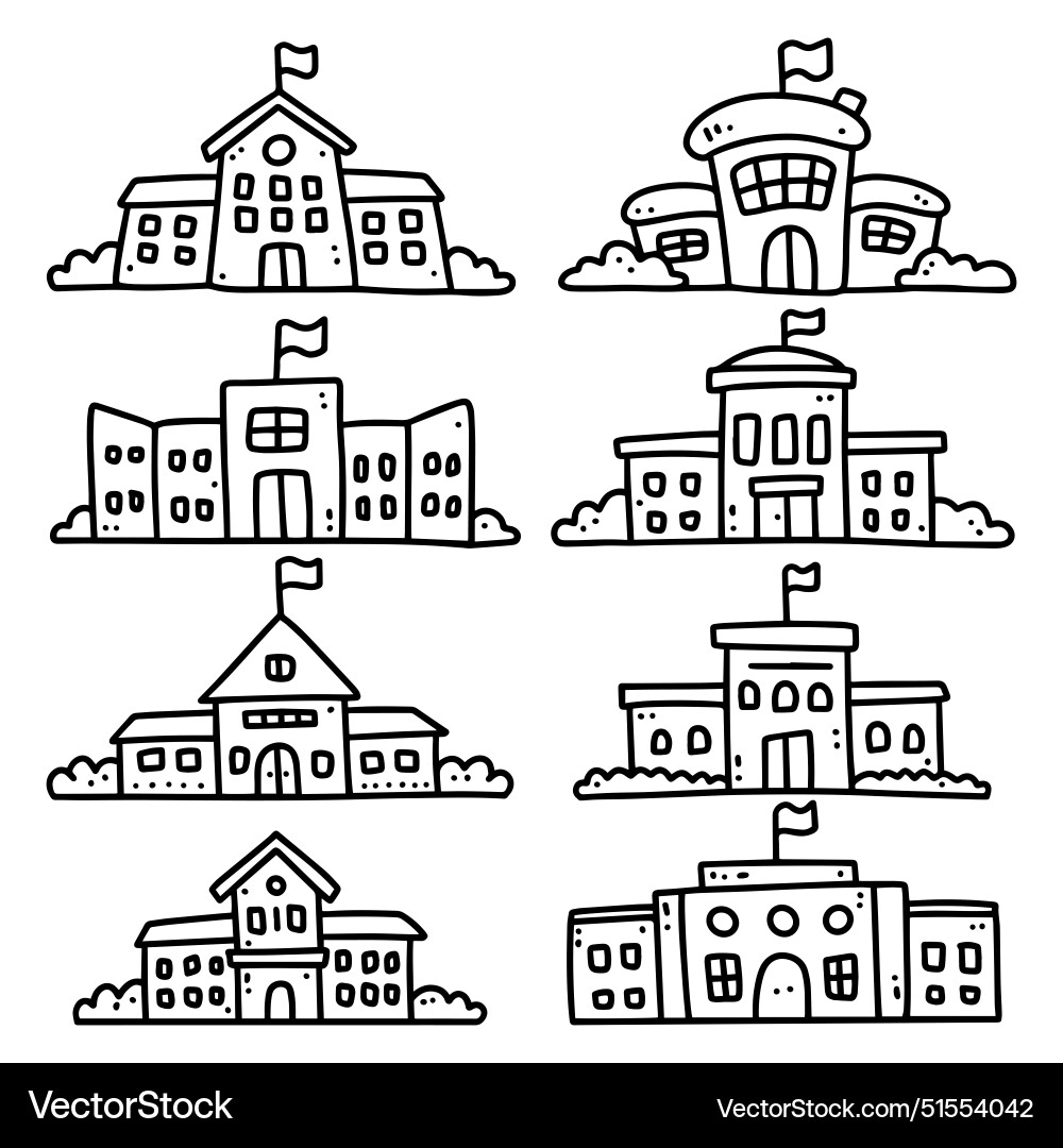 School outline line cartoon drawing doodle set Vector Image