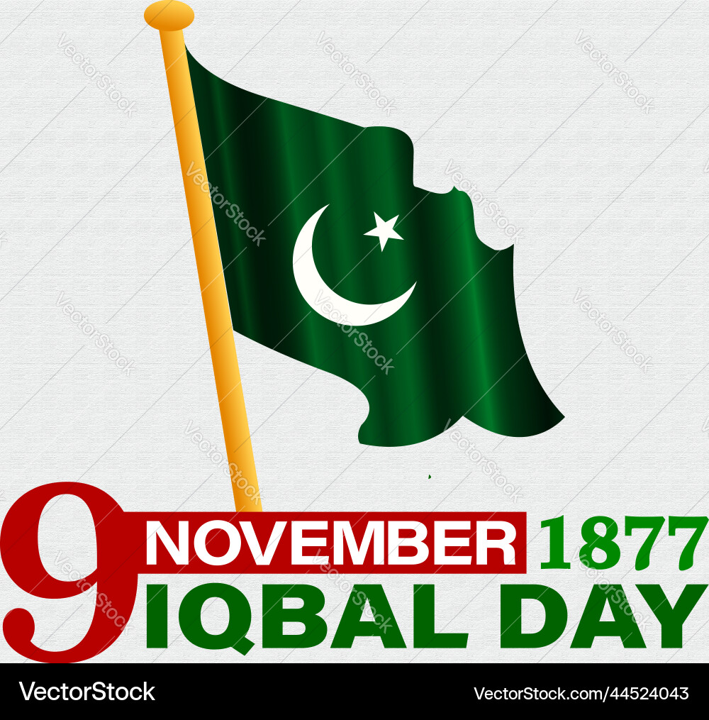 9 november 1877 iqbal day with flag Royalty Free Vector