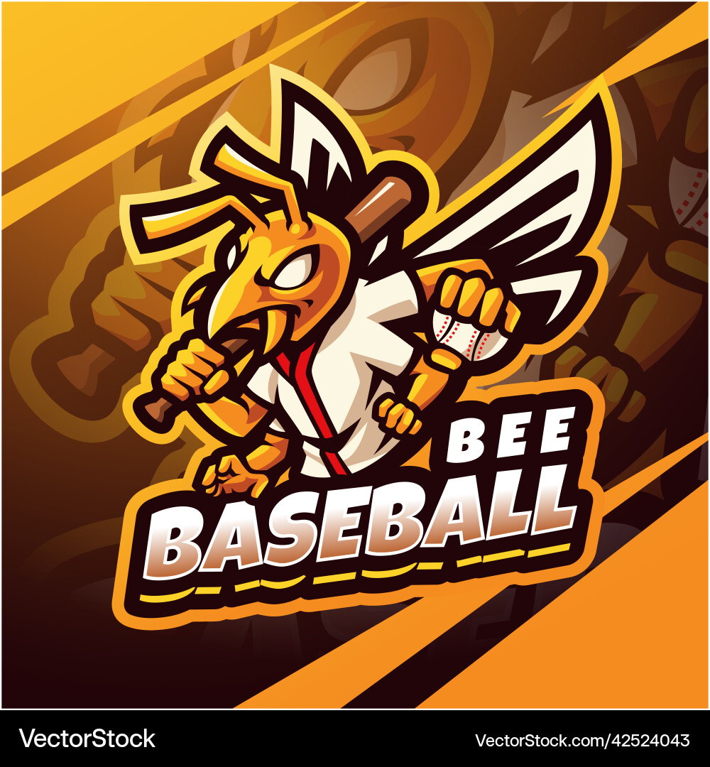 Bee baseball esport mascot logo design Royalty Free Vector
