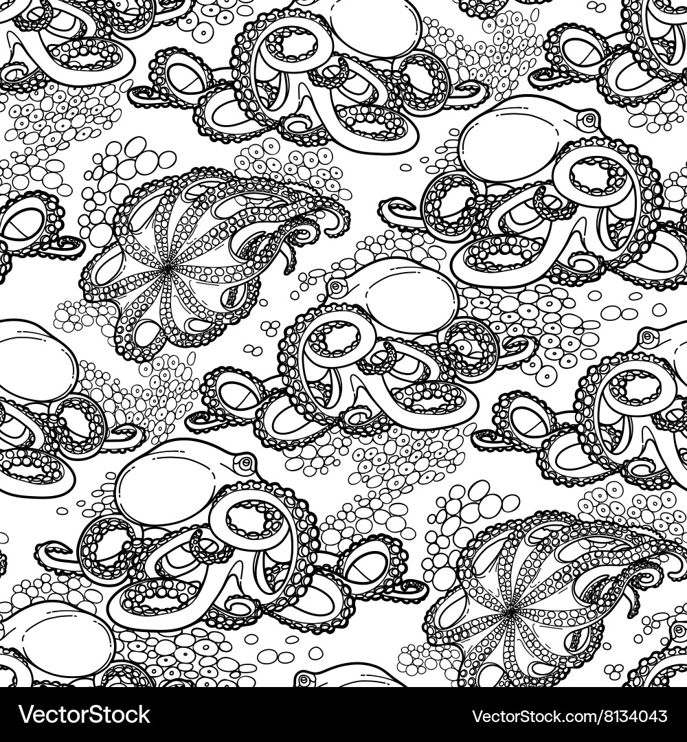 Graphic octopus seamless pattern Royalty Free Vector Image