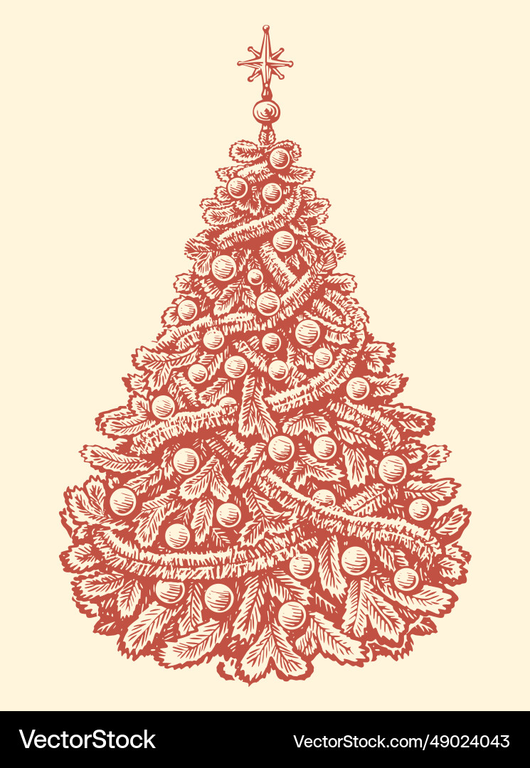 Hand drawn fir tree decorated with tinsel Vector Image