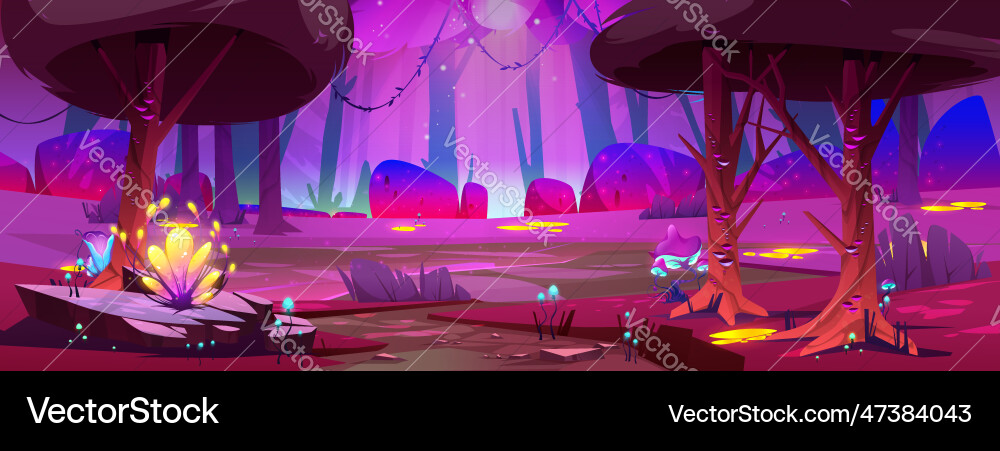 Pink fantasy magic forest background Royalty Free Vector