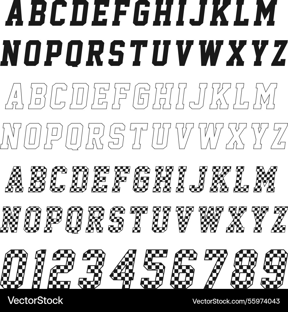 Racing alphabet and numbers svg font Royalty Free Vector