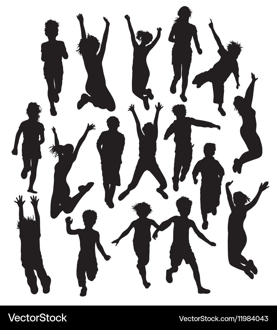 Silhouette activities children playing Royalty Free Vector