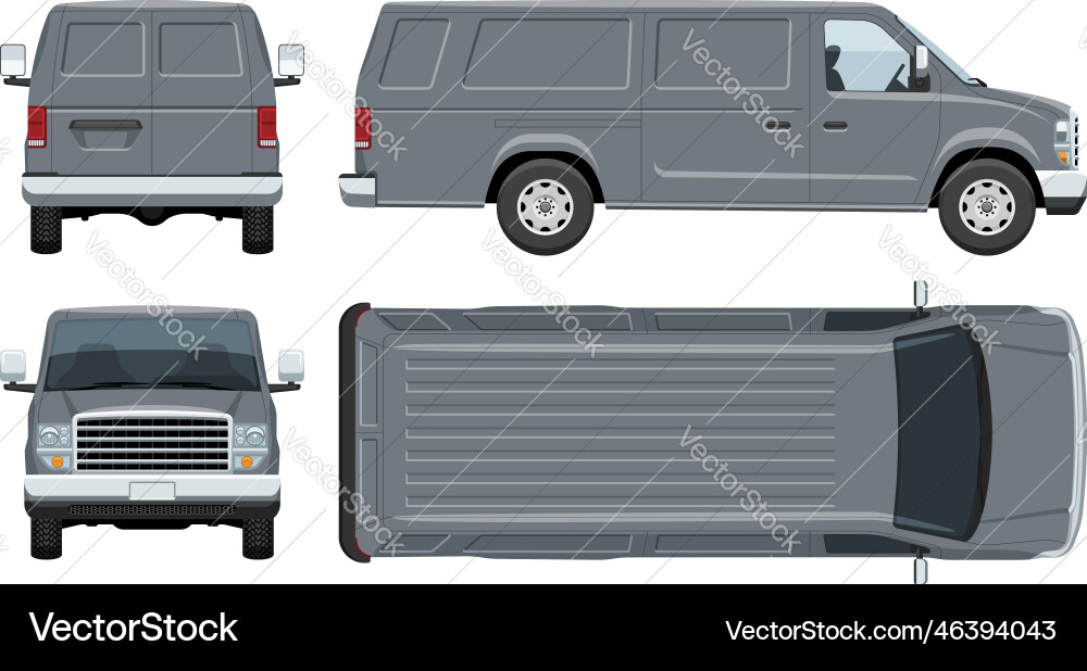 Van template side front back top view Royalty Free Vector