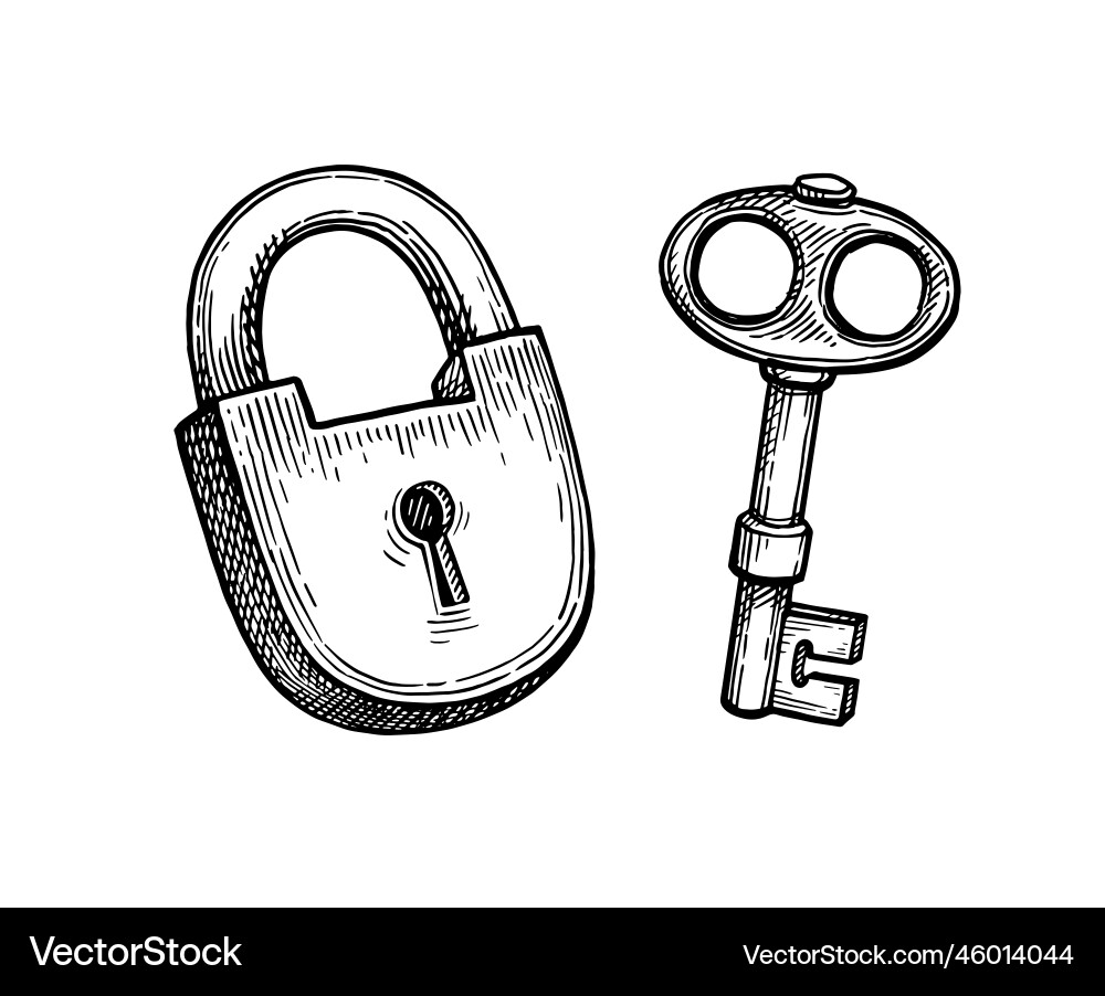 Antique Padlock and Key Sketch Royalty Free Vector Image