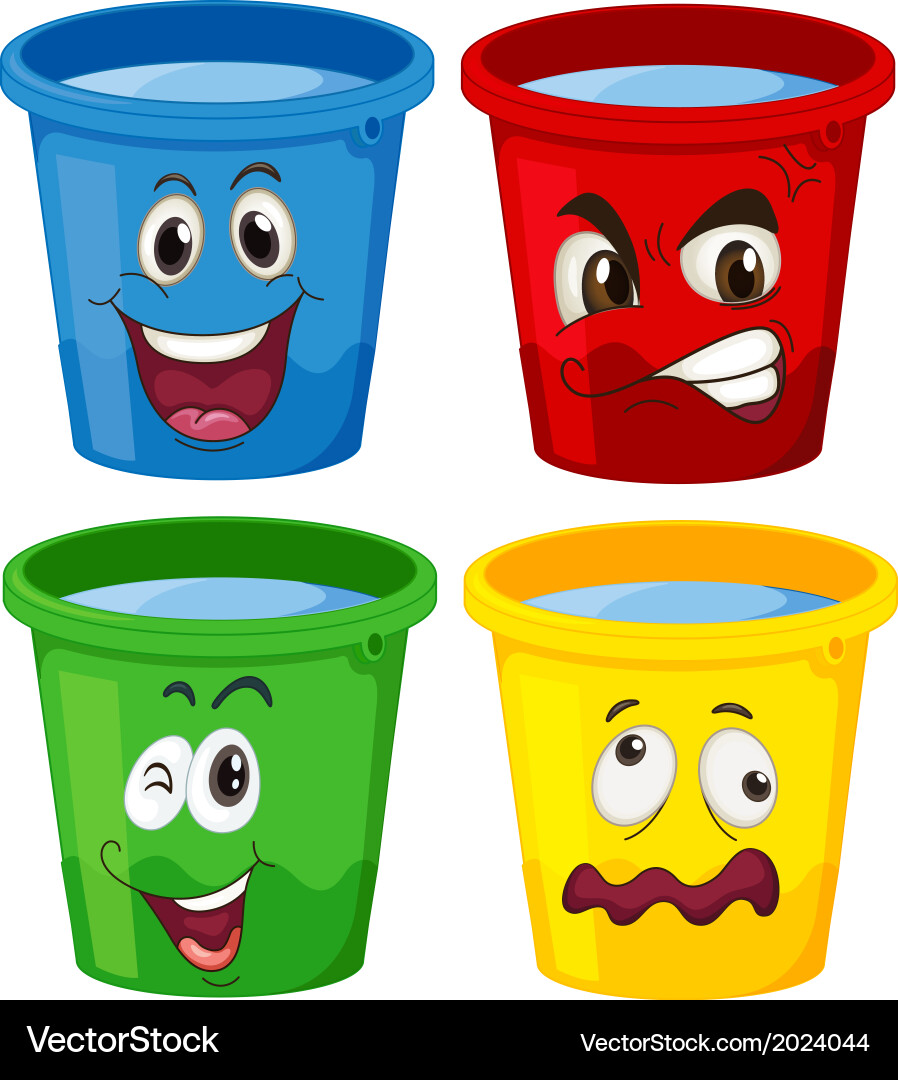 Buckets with faces Royalty Free Vector Image - VectorStock