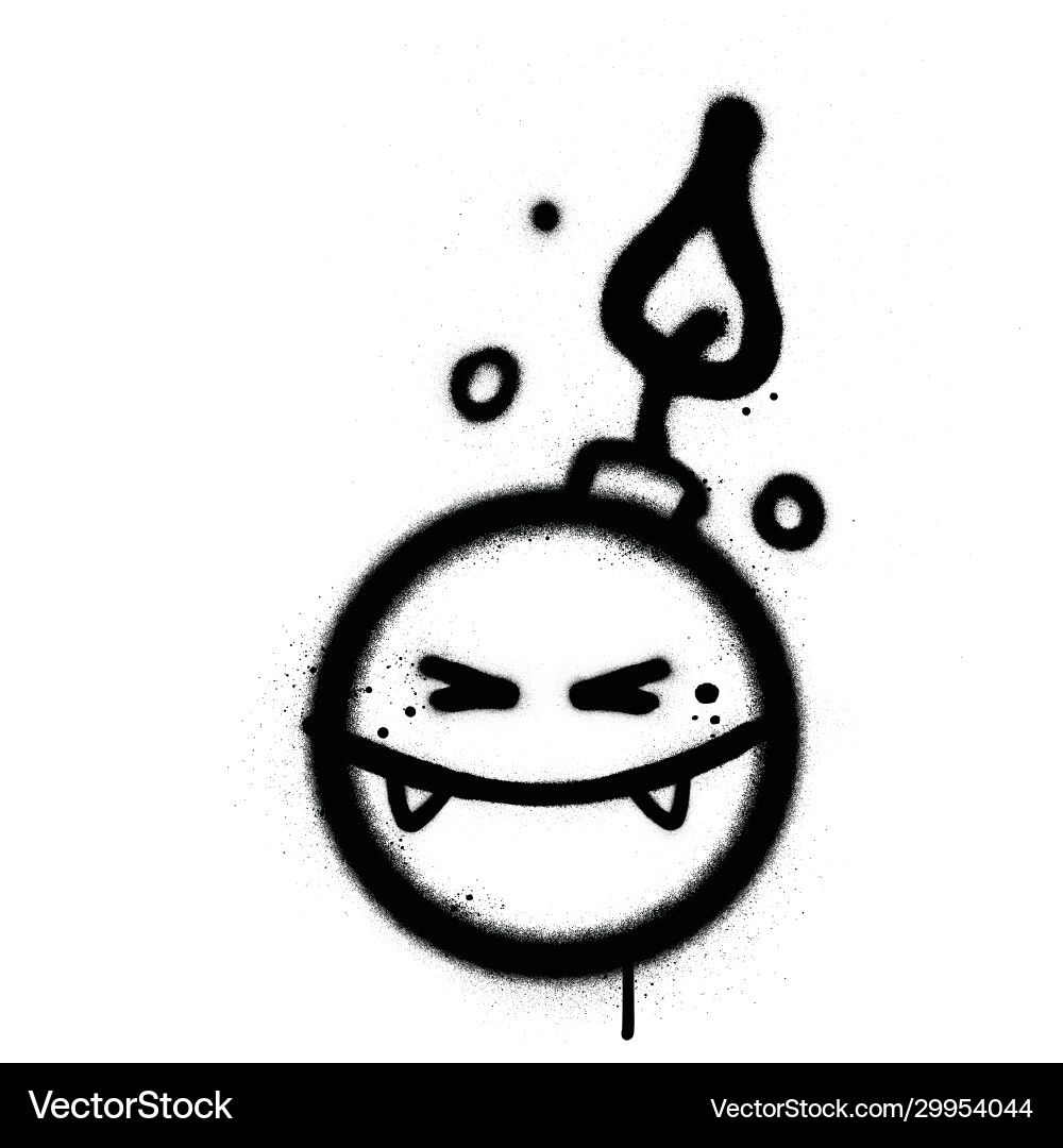 Graffiti smiling bomb character sprayed in black Vector Image