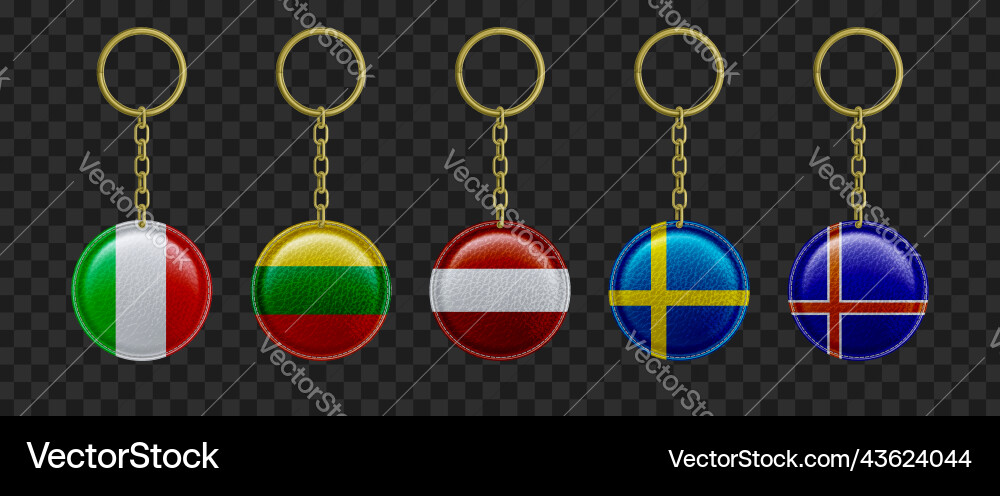 Leather keychain with european countries flags Vector Image