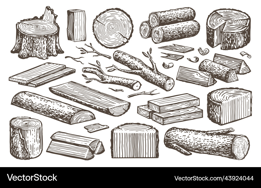 Natural lumber timber woodworking set carpentry Vector Image