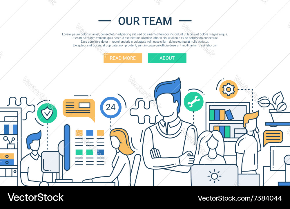 Our team line flat design banner with office Vector Image