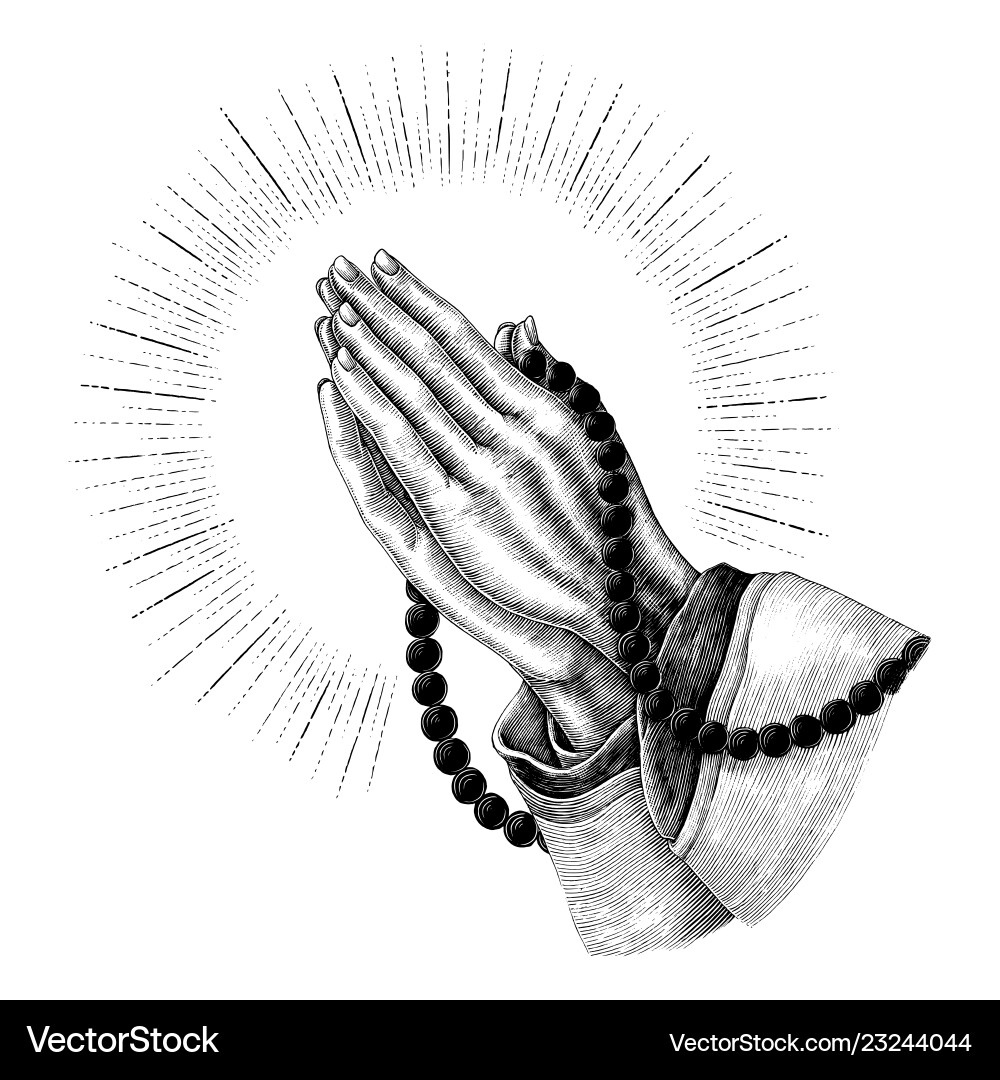 Praying hand drawing vintage clip art isolated Vector Image
