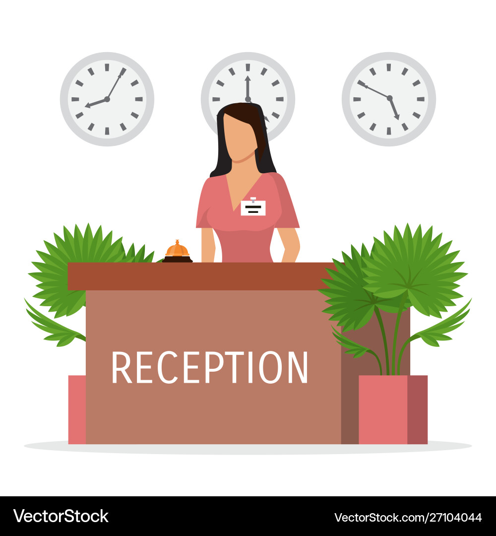 Reception a hotel with woman receptionist Vector Image