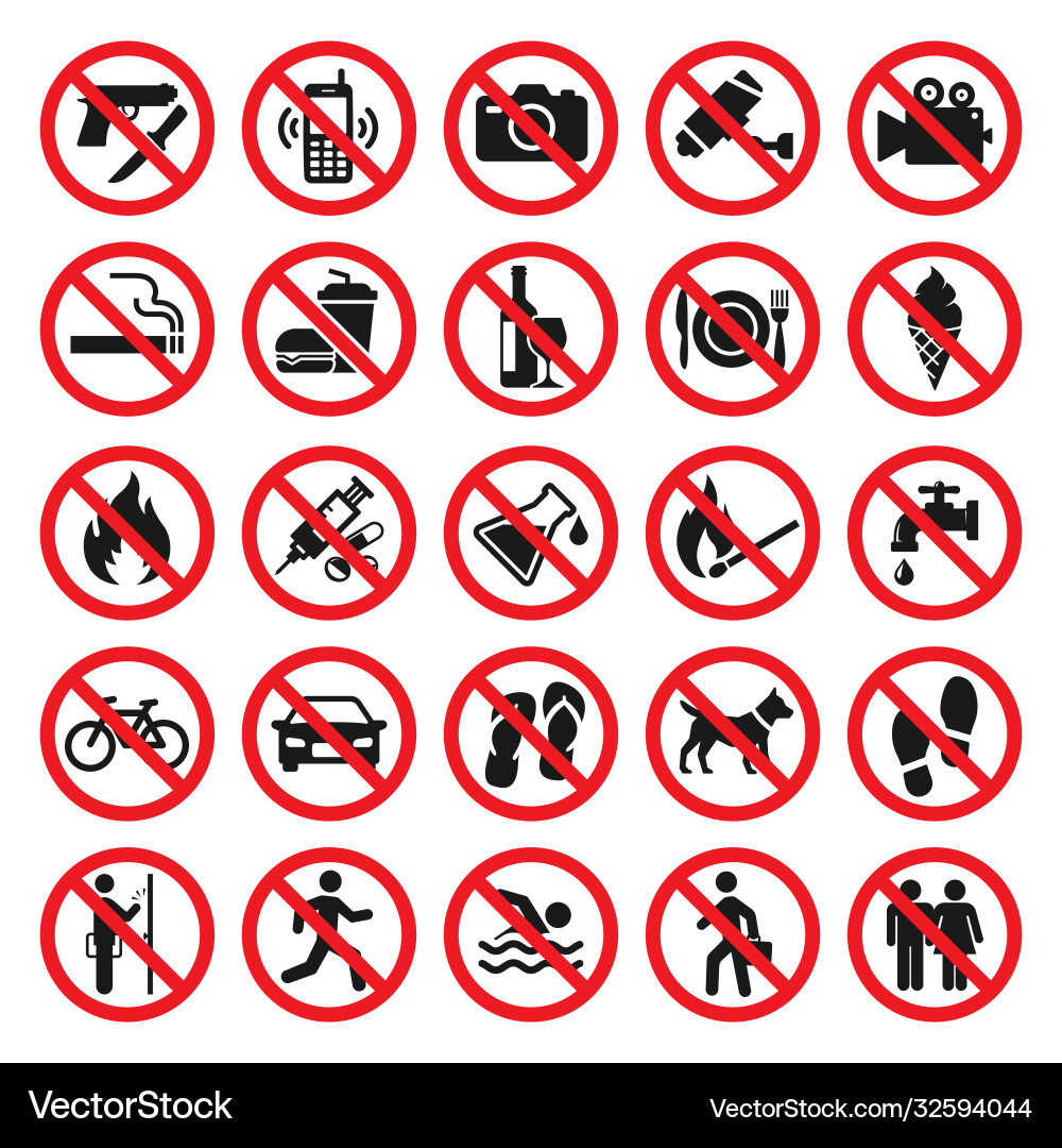 Red Prohibited Signs - Icon Set Royalty Free Vector Image
