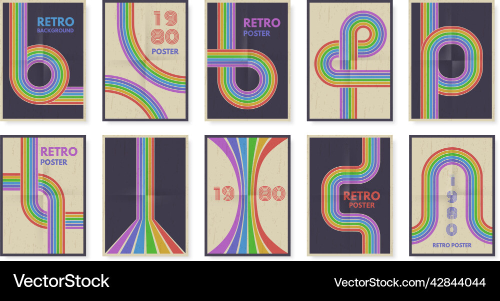 Retro geometric lines posters rainbow color path Vector Image