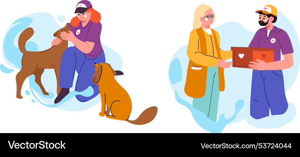 Volunteer feeding stray dogs Royalty Free Vector Image