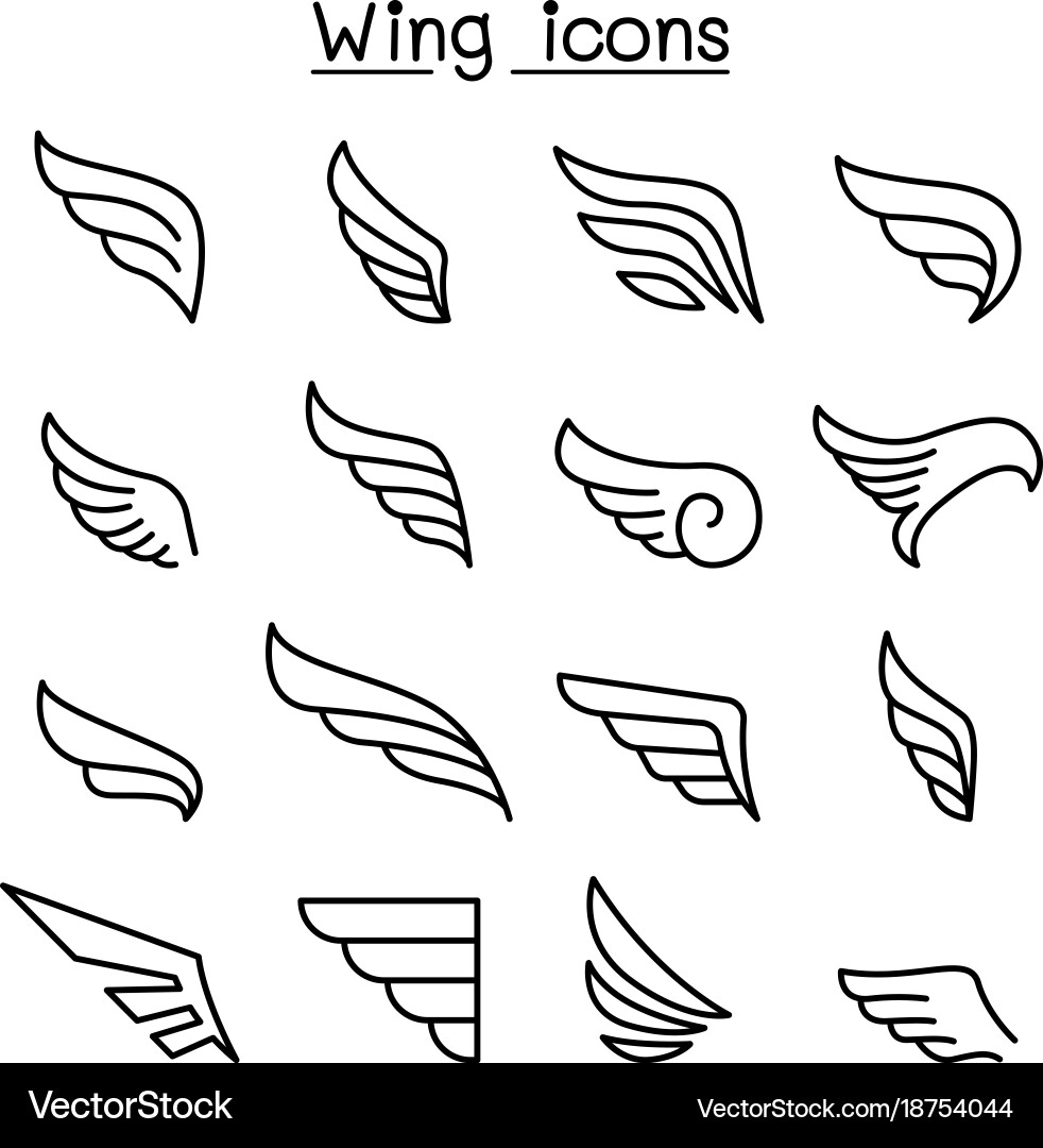 Wing icon set in thin line style Royalty Free Vector Image