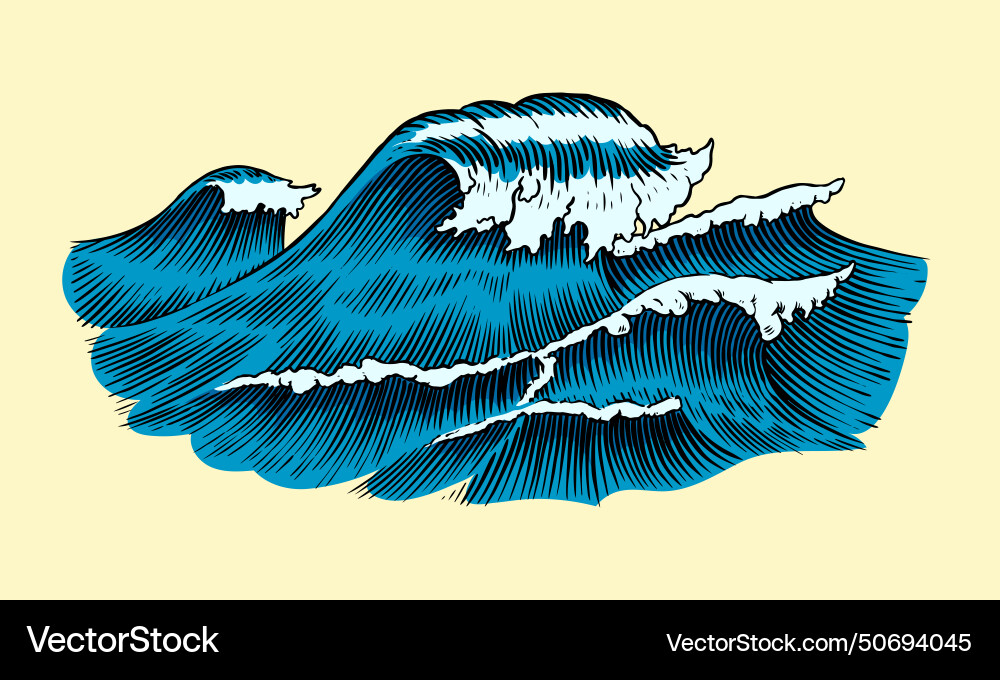 Atlantic tidal waves vintage old engraved hand Vector Image