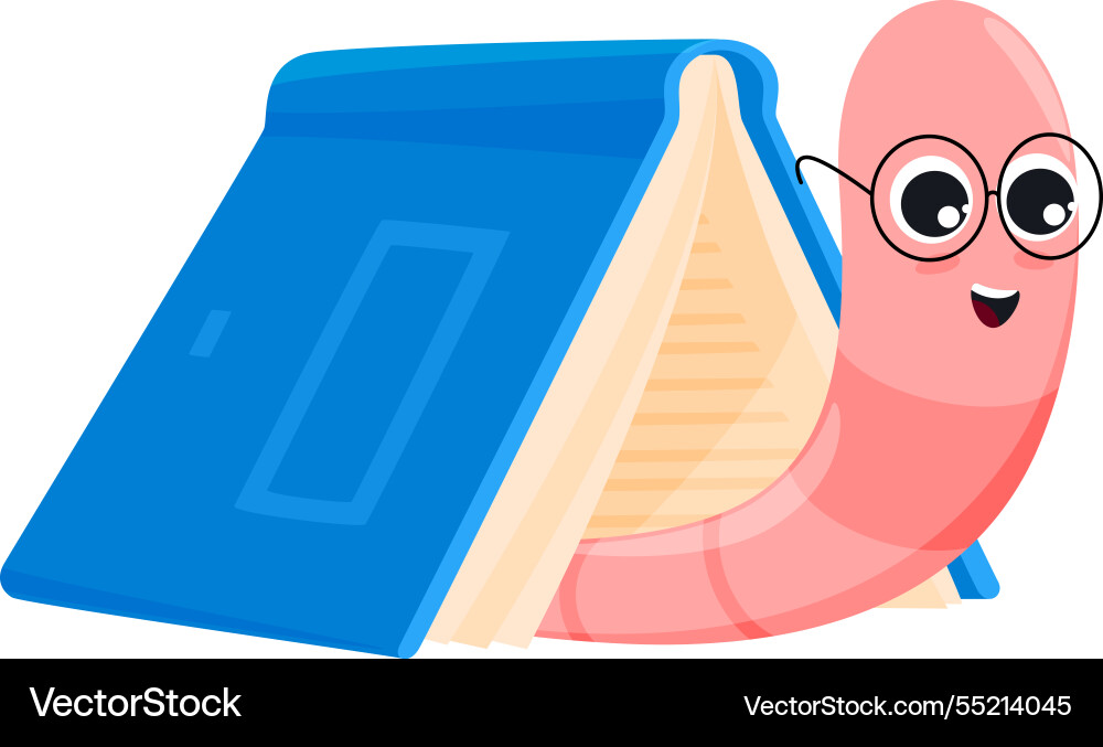 Cartoon bookworm peeking from behind an open book – Royalty-Free Vector ...