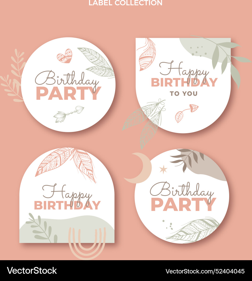 Hand drawn boho birthday labels Royalty Free Vector Image