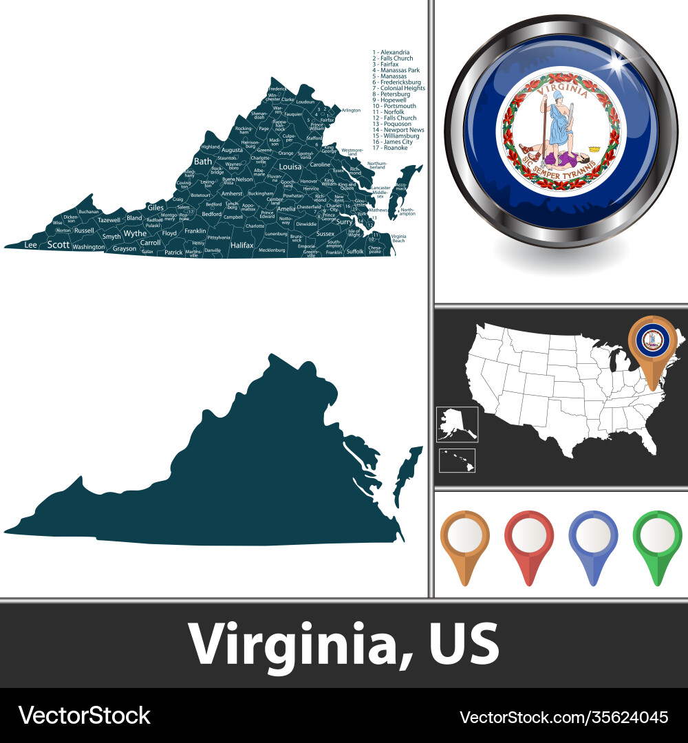 Map virginia us Royalty Free Vector Image - VectorStock