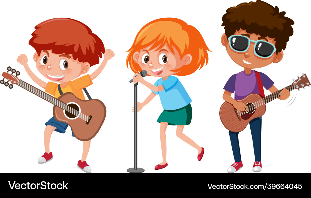 Set of different kids playing musical instruments Vector Image