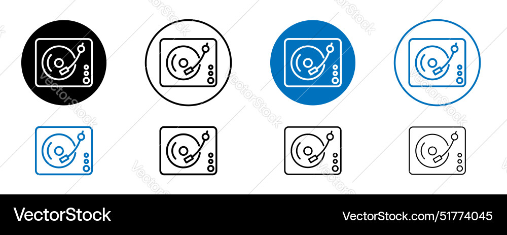 Turntable icon set black filled and outlined style