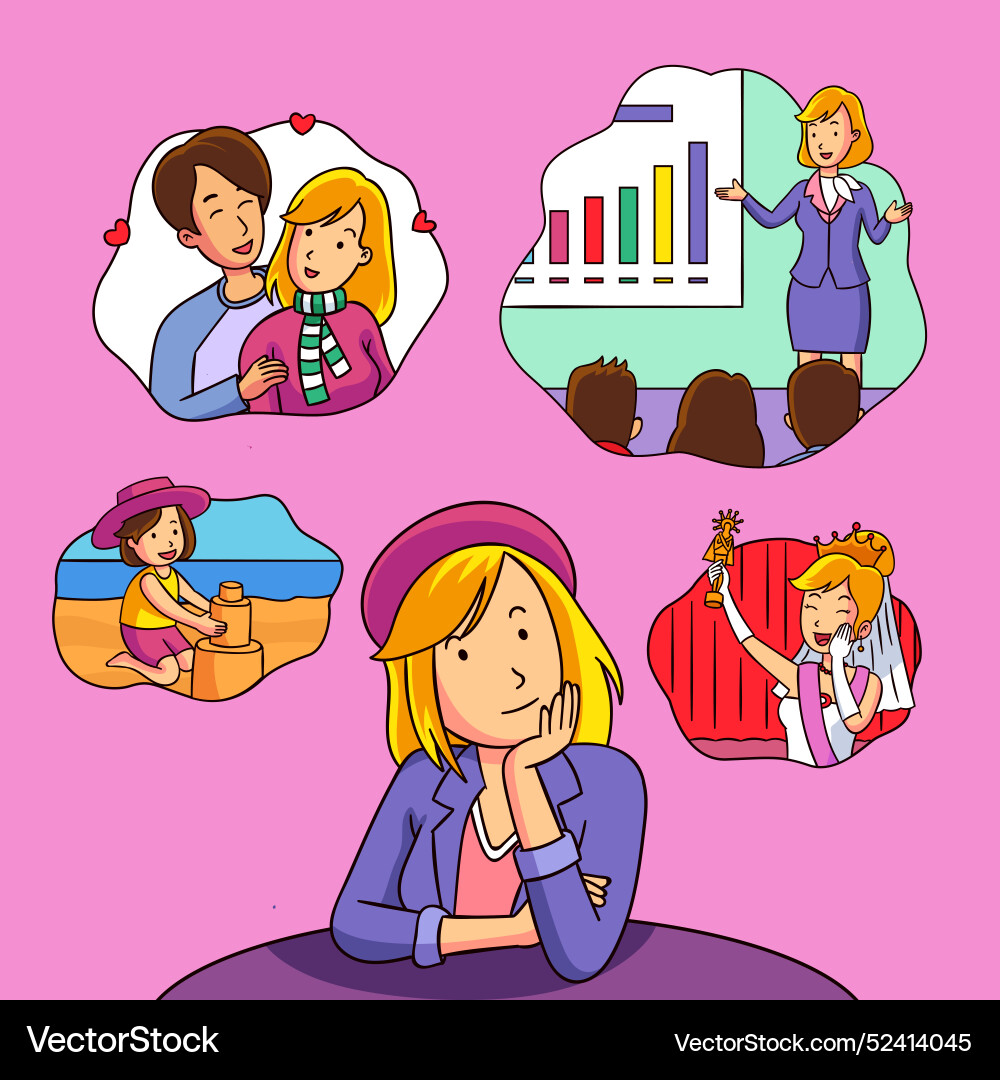 Woman remembering memories Royalty Free Vector Image