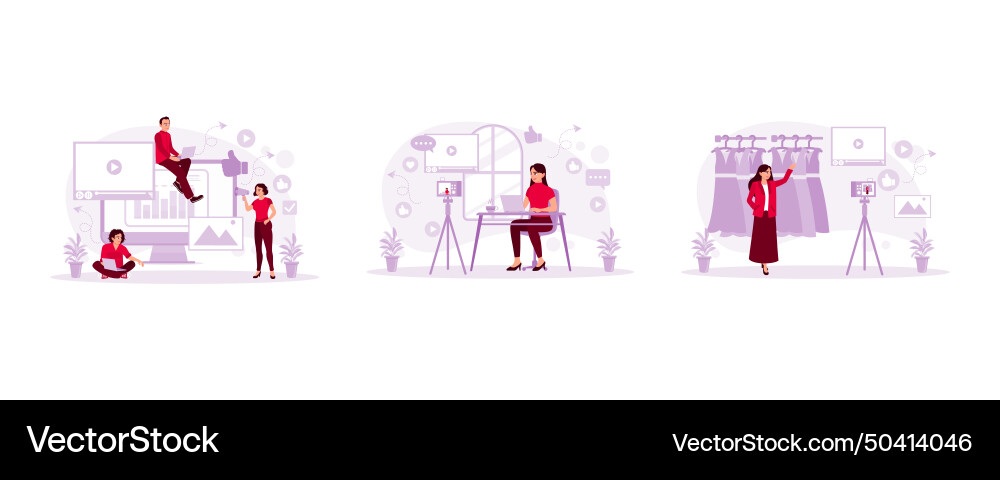 Create content with friends cafe owner vlogger Vector Image