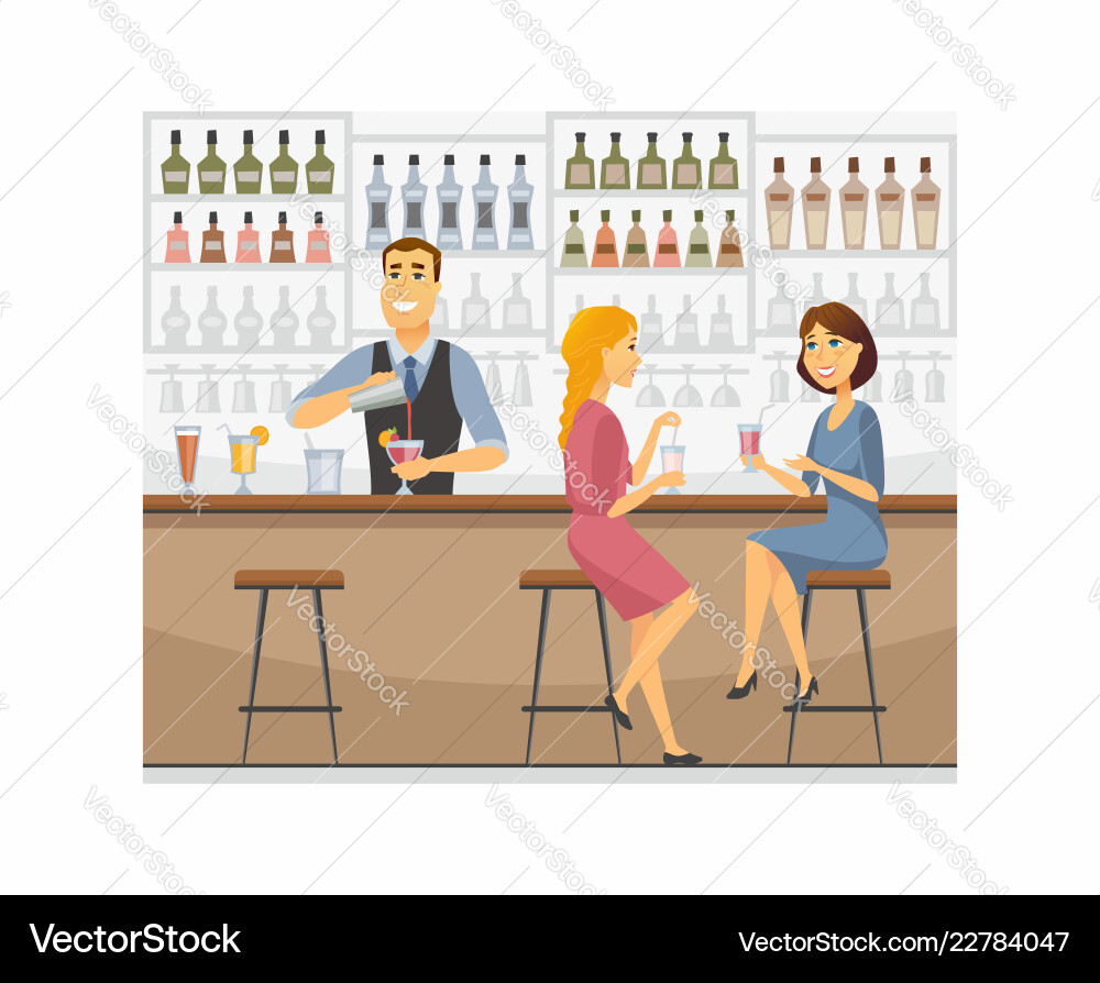 Bartender at work - cartoon people characters Vector Image