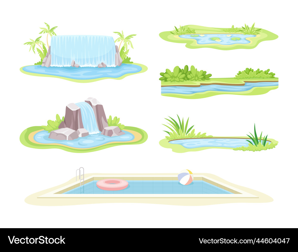 Natural water landscape with flowing river stream Vector Image