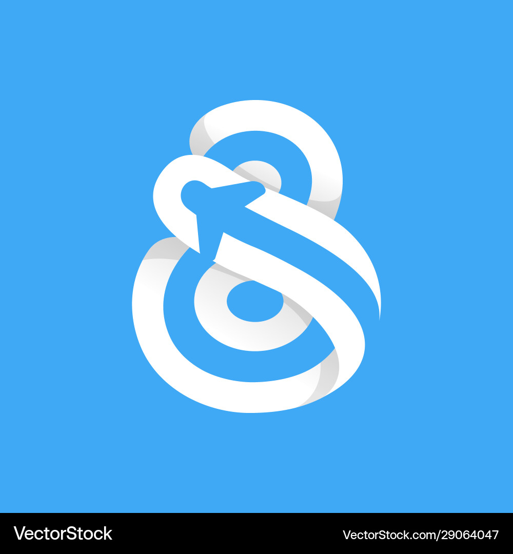Number eight logo with plane and airline inside Vector Image