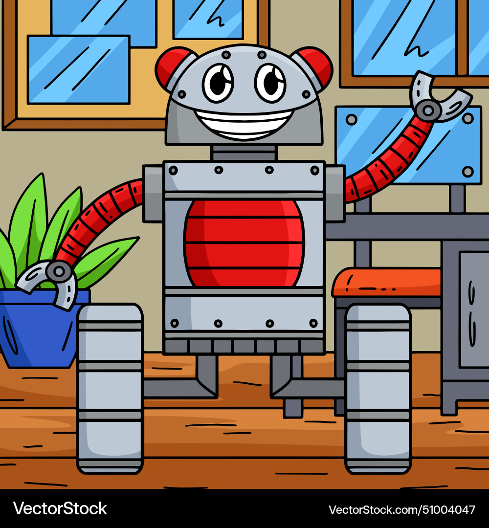 Robot with wheels colored cartoon Royalty Free Vector Image