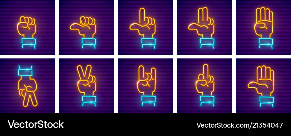Set of hand gestures neon Royalty Free Vector Image