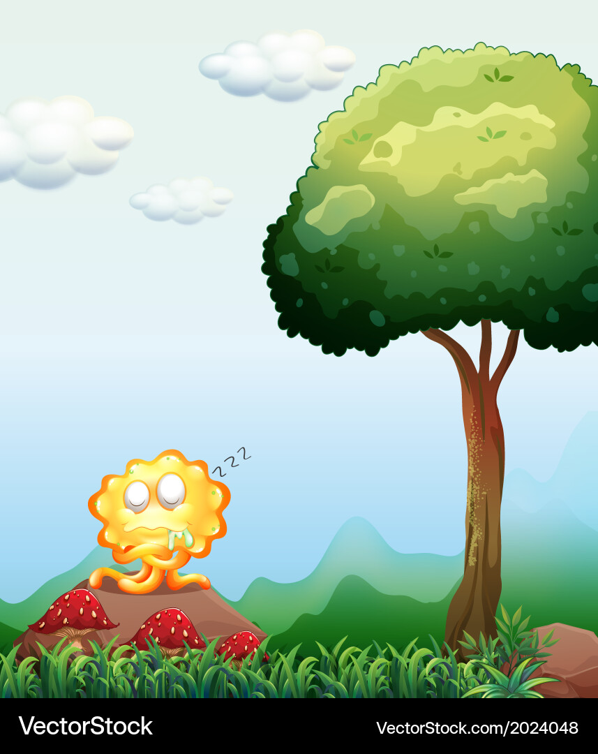 A monster sleeping above the rock near tree Vector Image