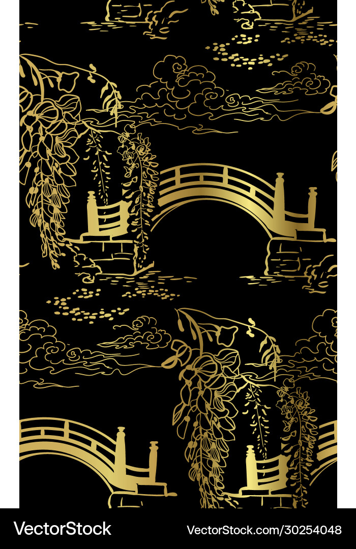 Asian Bridge Landscape Royalty Free Vector Image