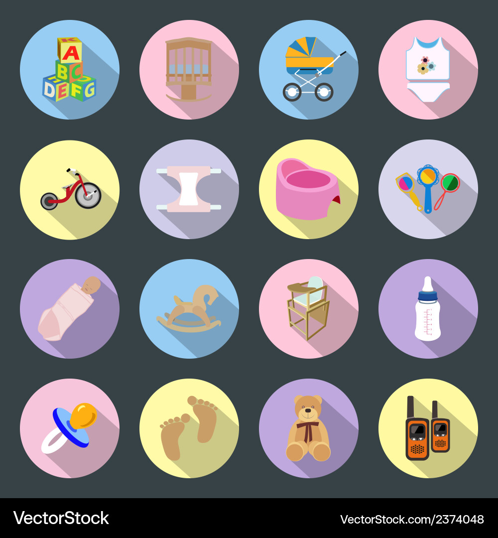 Baby and kids flat icons set Royalty Free Vector Image