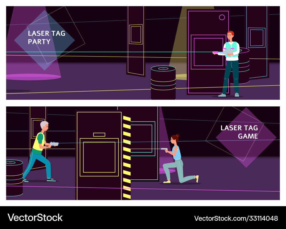Laser tag game backgrounds set with team people Vector Image