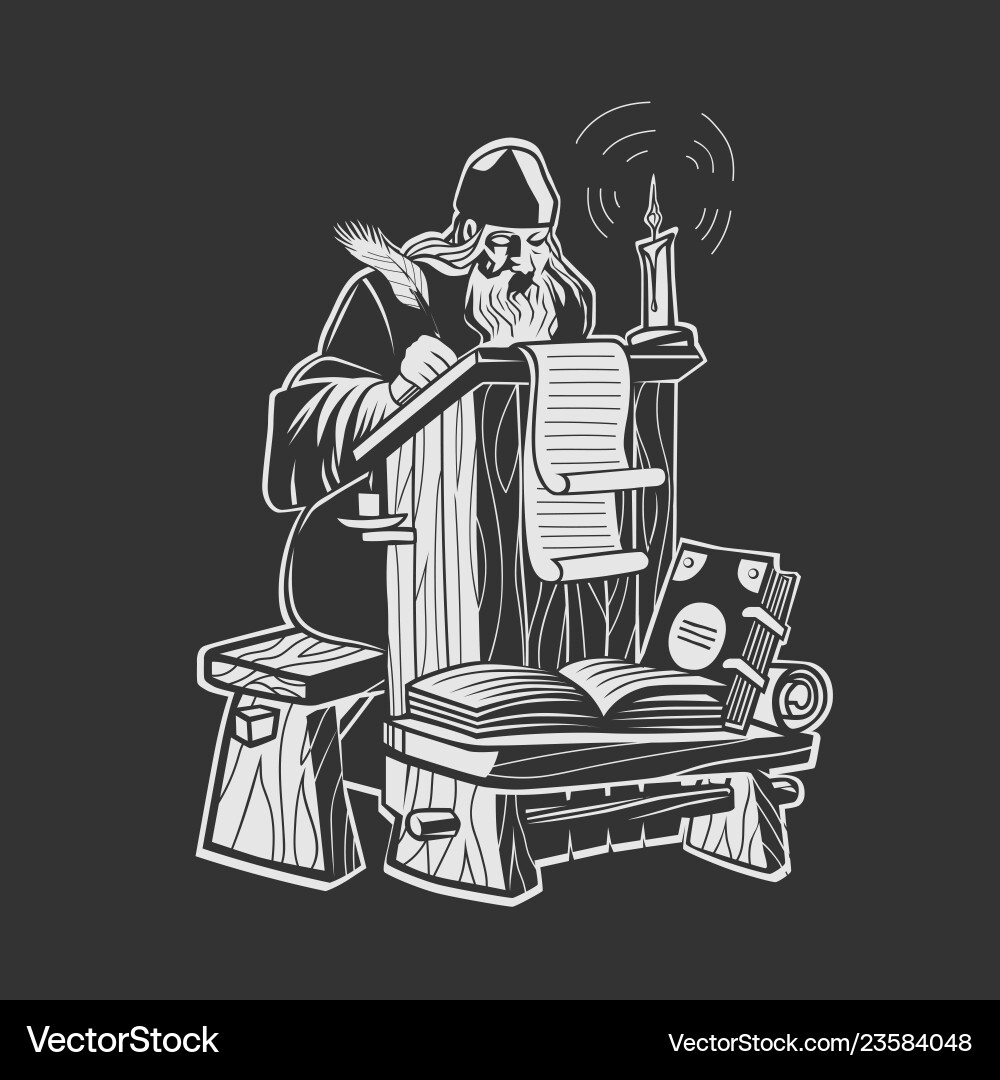 Orthodox scribe creates a manuscript Royalty Free Vector
