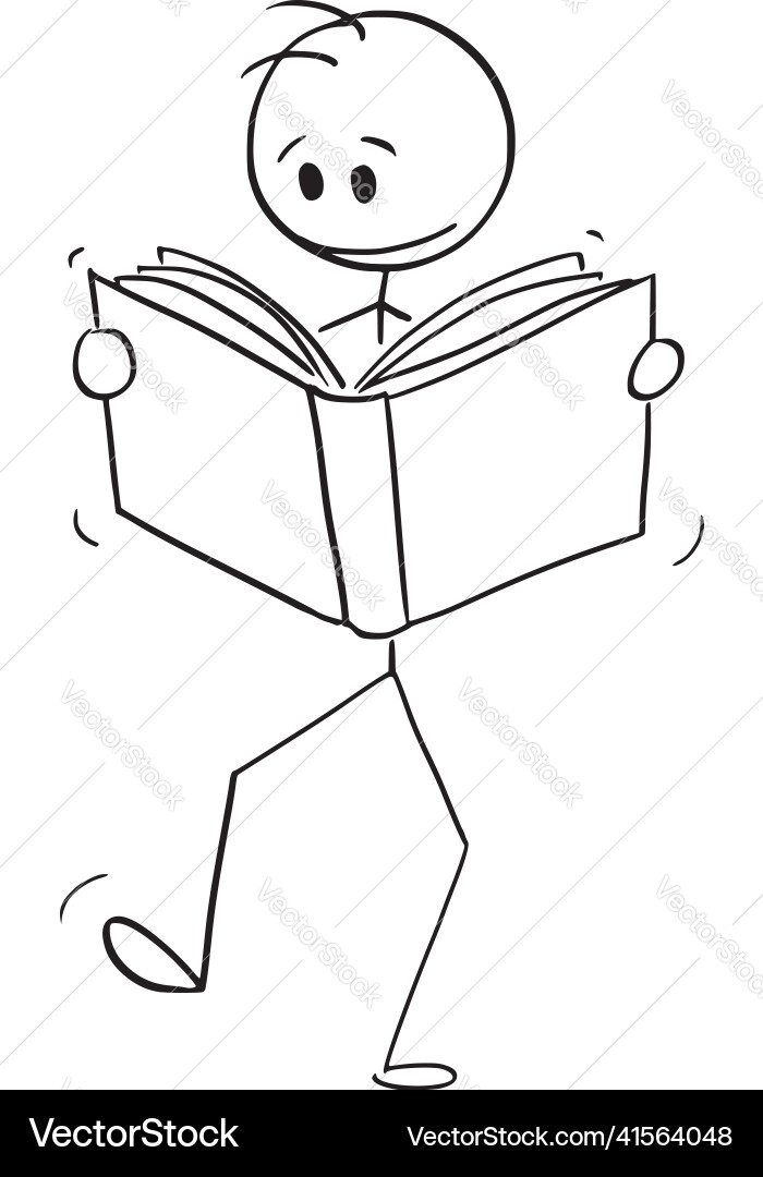 Reader person walking and reading book cartoon Vector Image