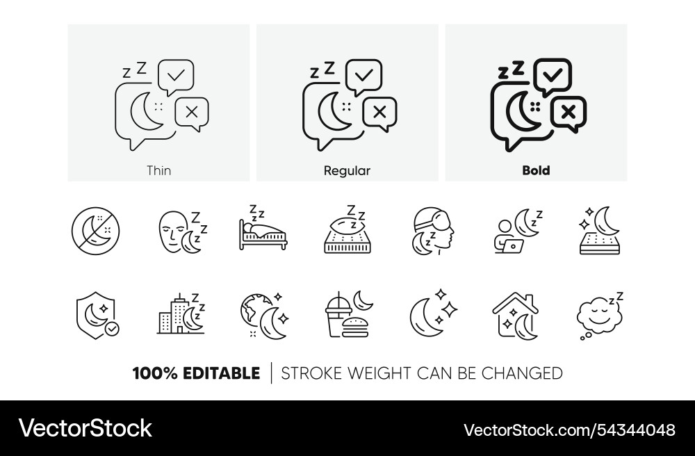 Sleep line icons sleeping pillow night bed Vector Image