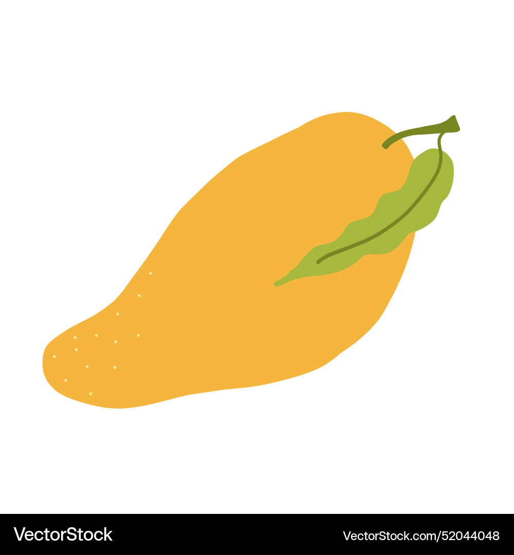 Yellow mango with green leaf flat Royalty Free Vector Image