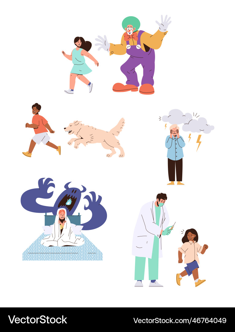 Children fears isolated set with scared boy Vector Image