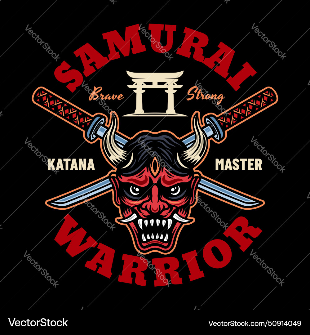 Samurai colored emblem badge label Royalty Free Vector Image