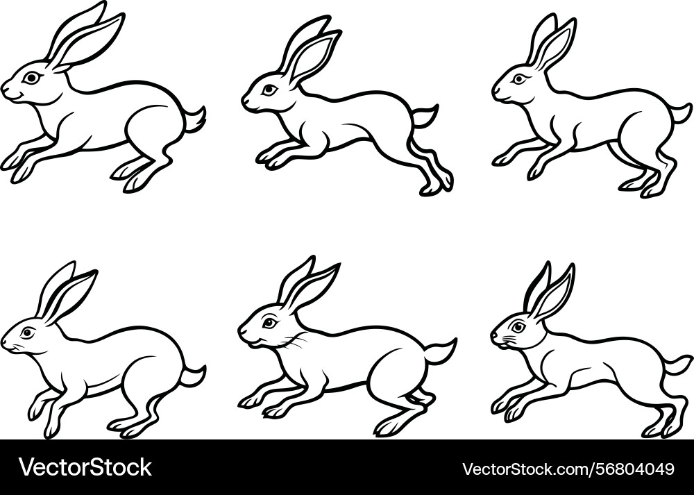 Six running rabbits in a simple and classic black Vector Image