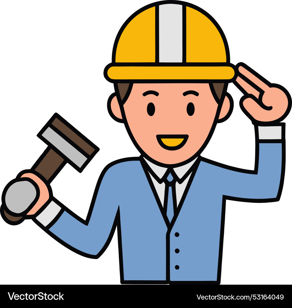 Smiling 2d flat design architect wearing a hat Vector Image